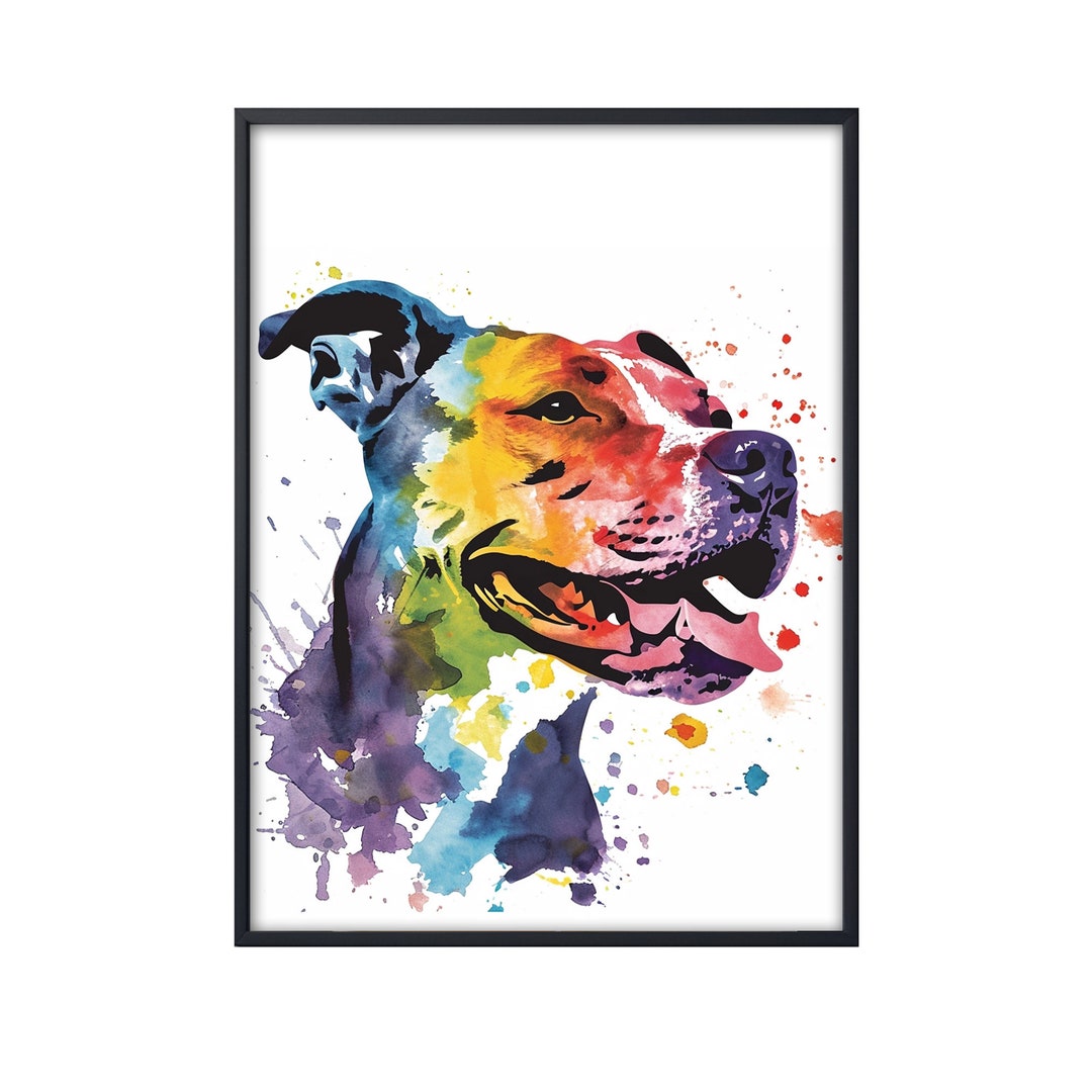 Colorful Pitbull Wall Art, Pitbull Watercolor Painting Dog Canvas ...