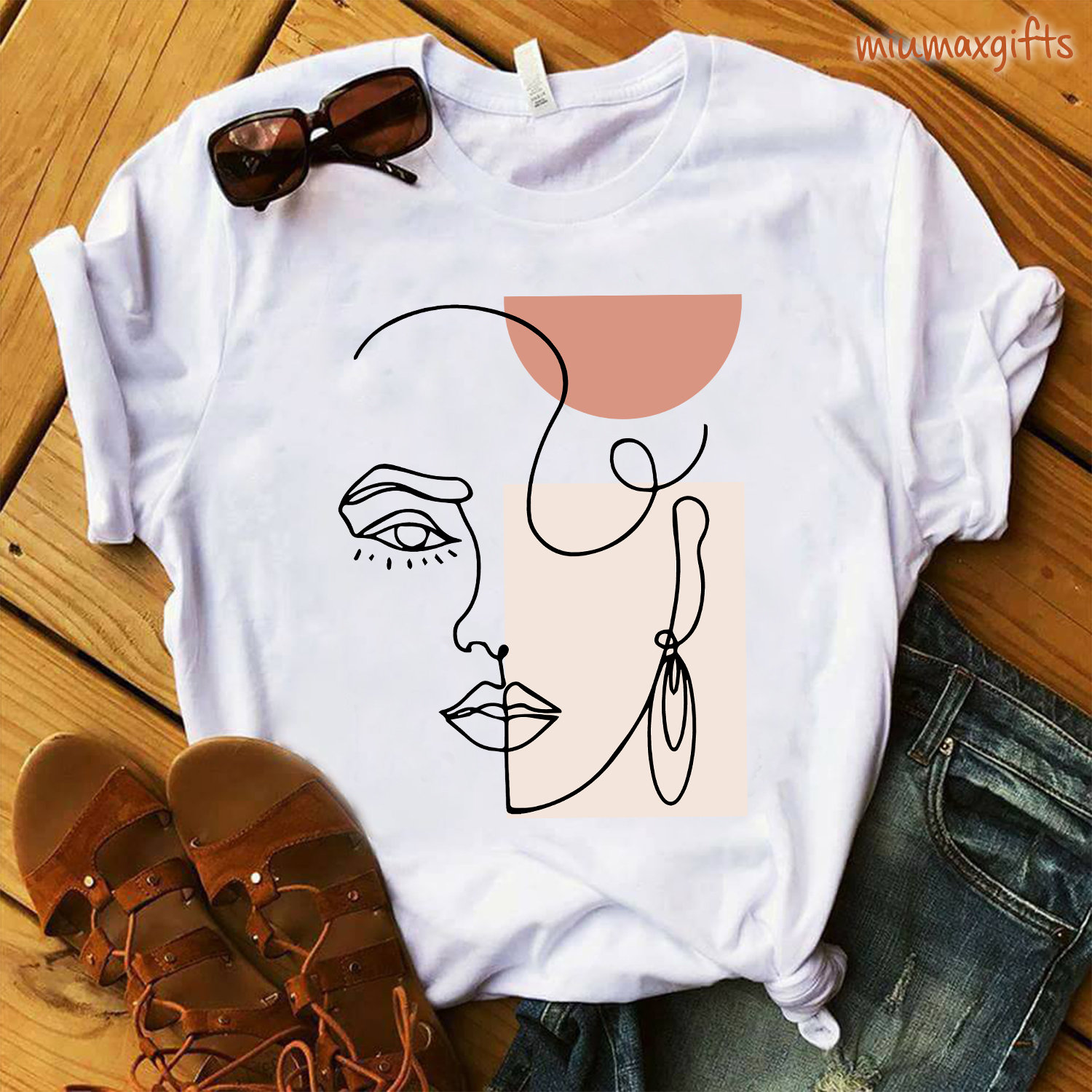 Face Line Art T-shirt, Abstract Woman Face Line Art T-shirt, Women T ...