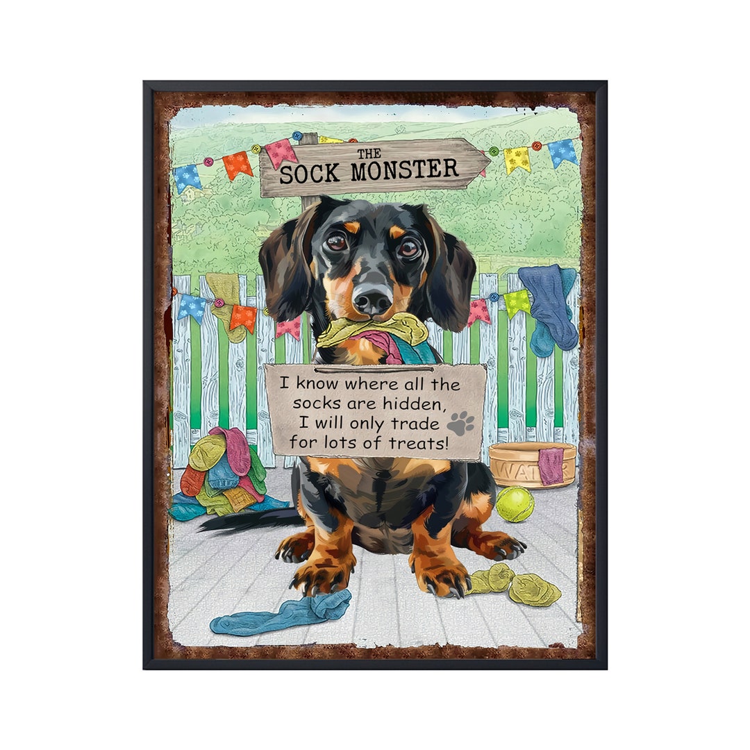 The Sock Monster Dachshund Wall Art, Funny Dachshund Poster Art ...