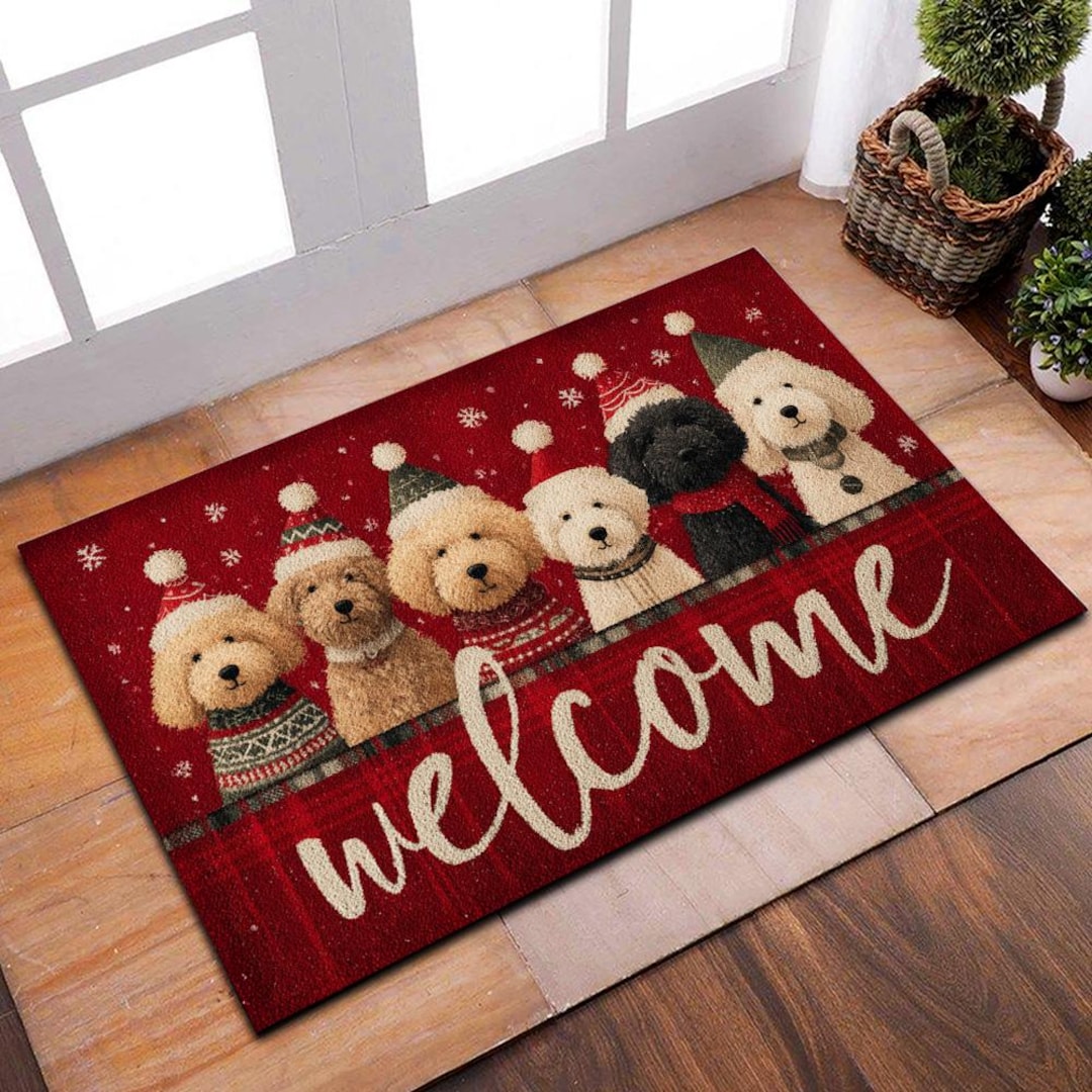 2D Flat Printed Xmas Welcome Labradoodle Mat, Xmas Labradoodle Dog ...
