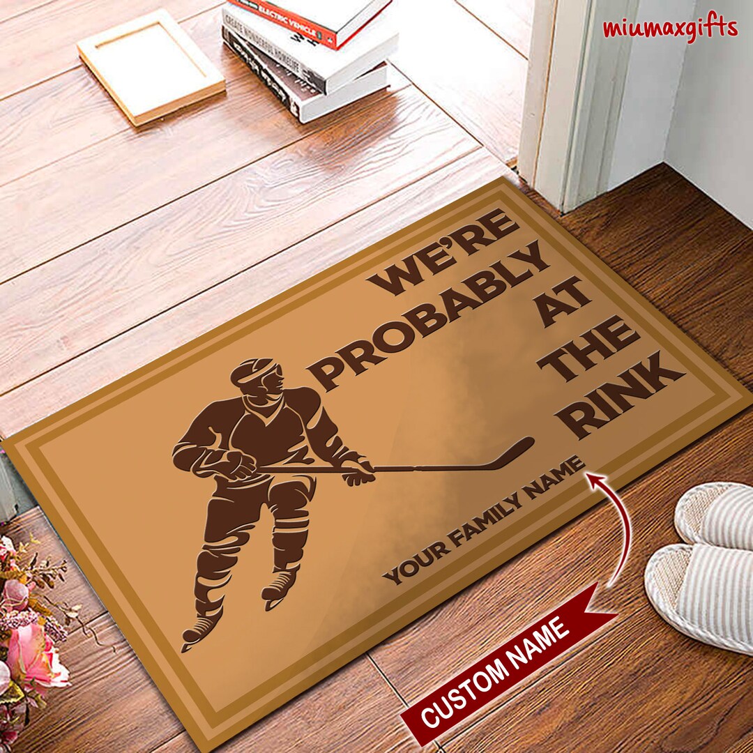Hockey Mat, Hockey Rug, Hockey Doormat, Hockey at the Rink Personalized ...