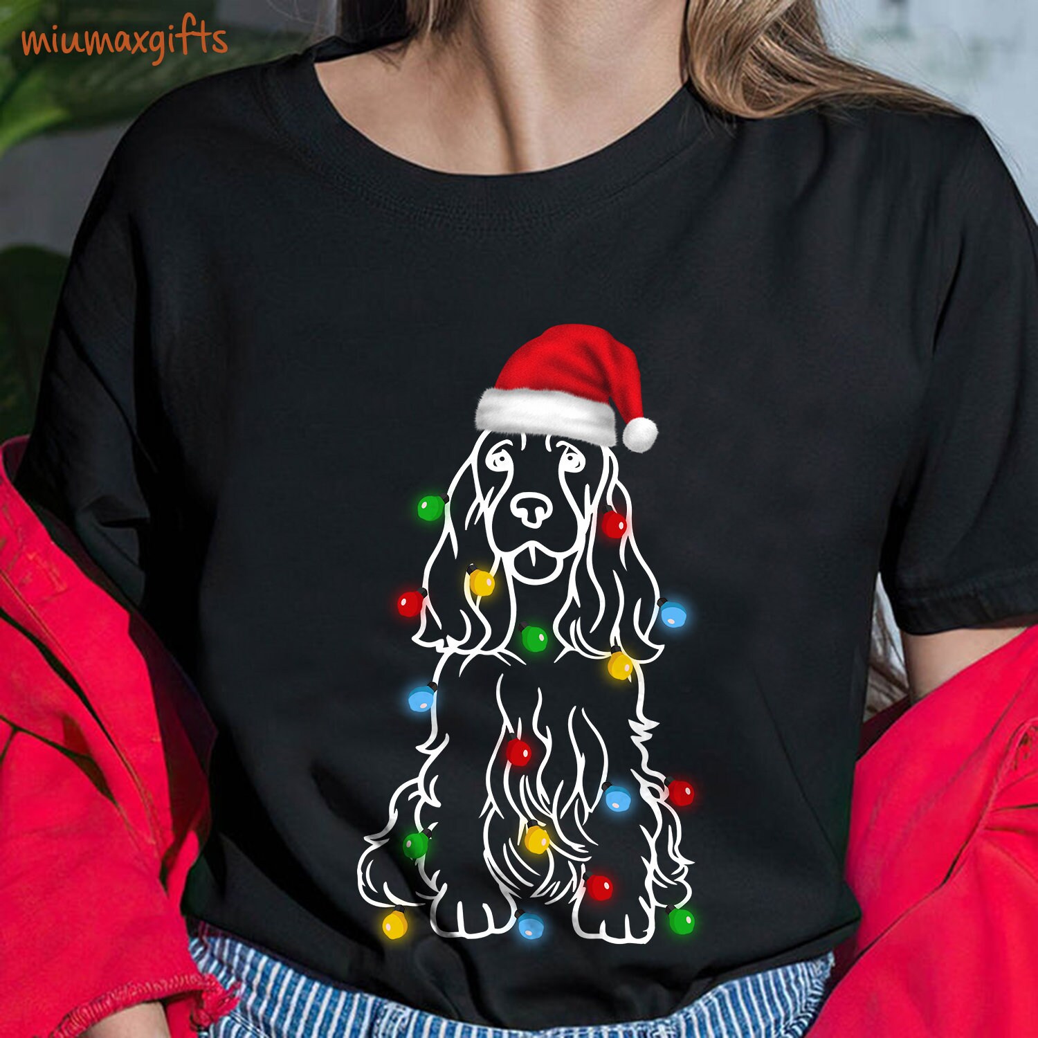 Christmas Shirt, Cocker Spaniel Christmas Light Shirt, Women Shirt ...