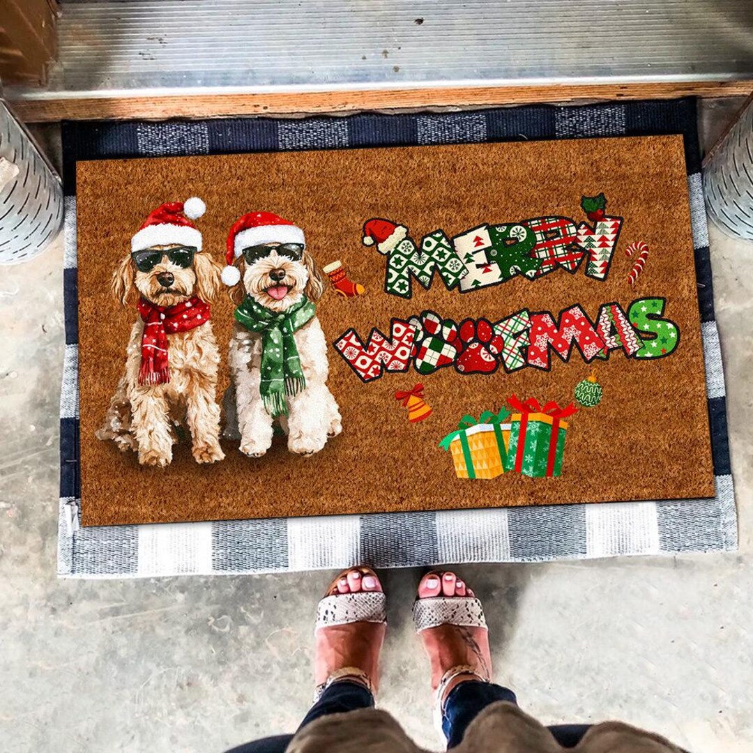 Christmas Goldendoodle Mat, Goldendoodle Doormat Christmas, Merry ...