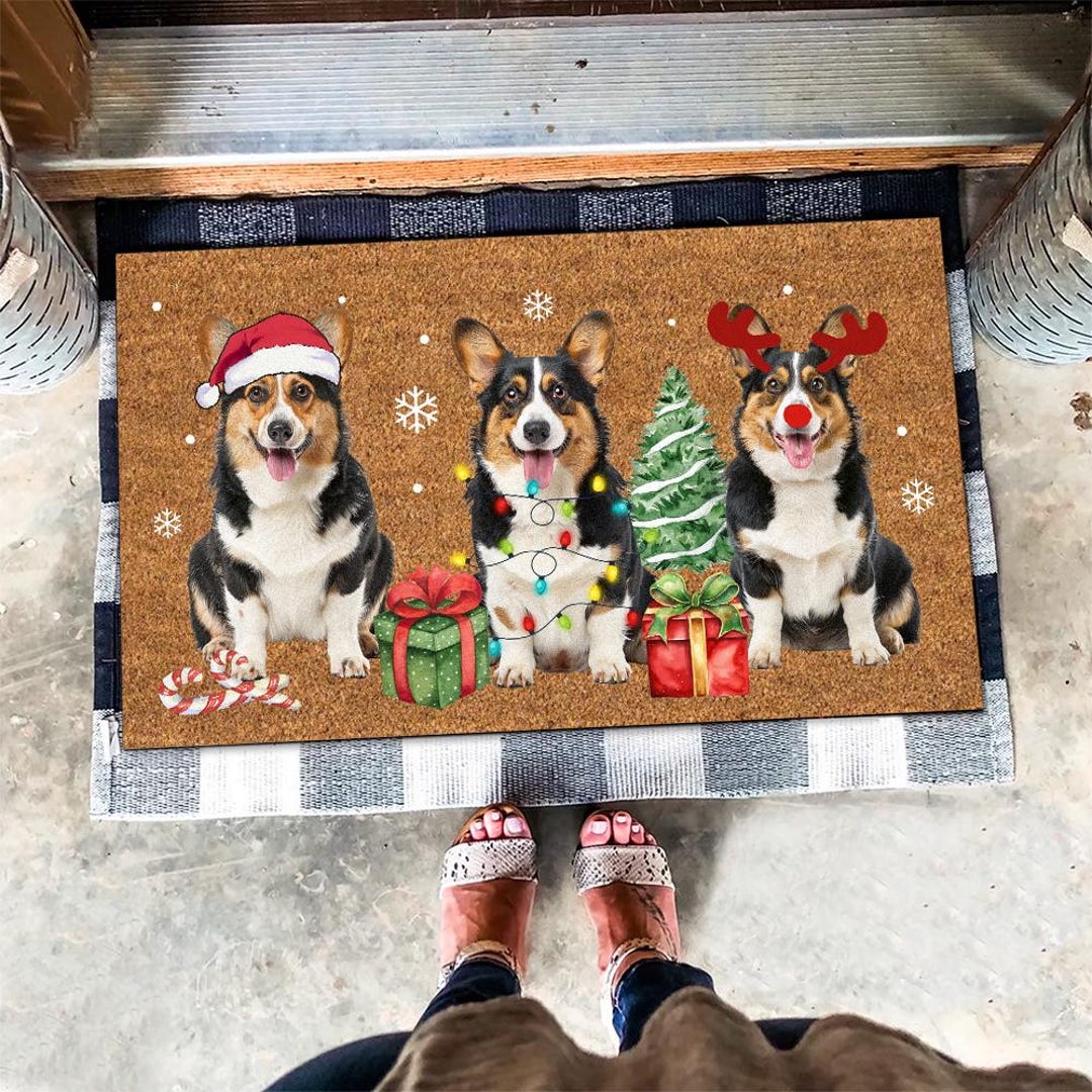 Christmas Pembroke Welsh Corgi Mat, Cute Corgi Doormat Christmas, Corgi ...