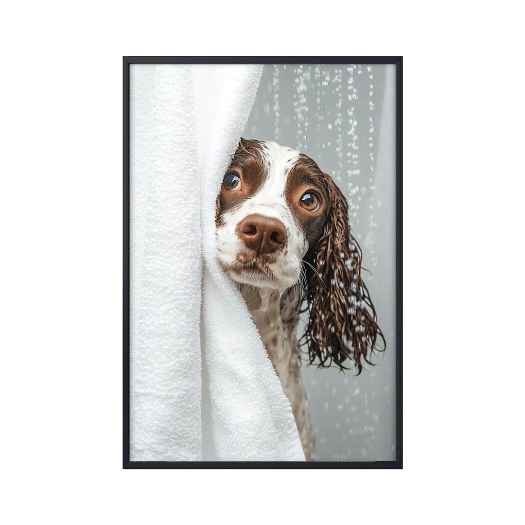 English Springer Spaniel Dog in Bathtub, Shower Dog Bathroom Decor, Dog ...