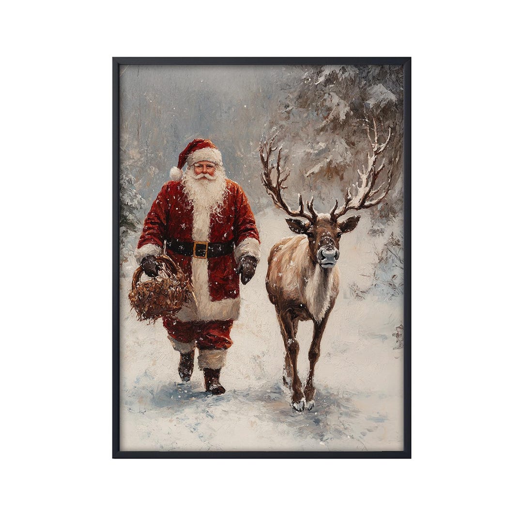 Santa's Reindeer Companionship Canvas Poster, Santa Canvas Wall Art ...