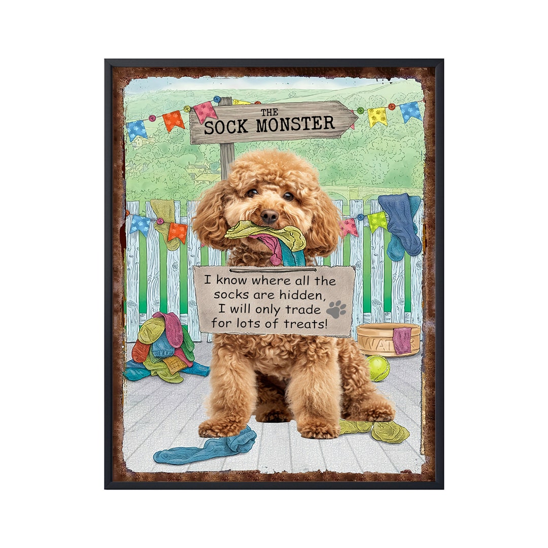 The Sock Monster Poodle Wall Art, Funny Poodle Poster Art, Poodle ...