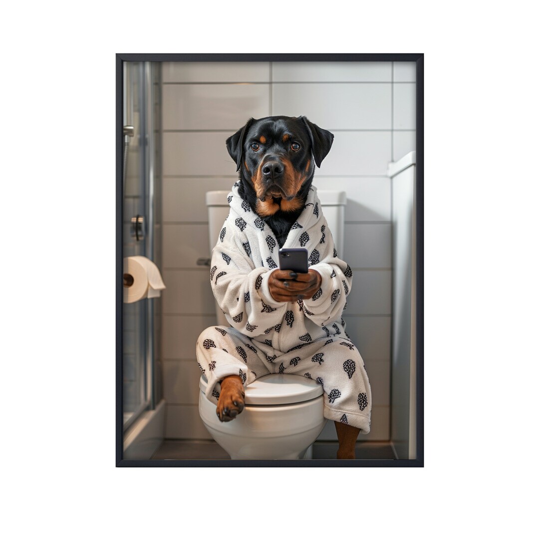Rottweiler Sitting on Toilet on Mobile Phone,funny Dog Picture Animal ...