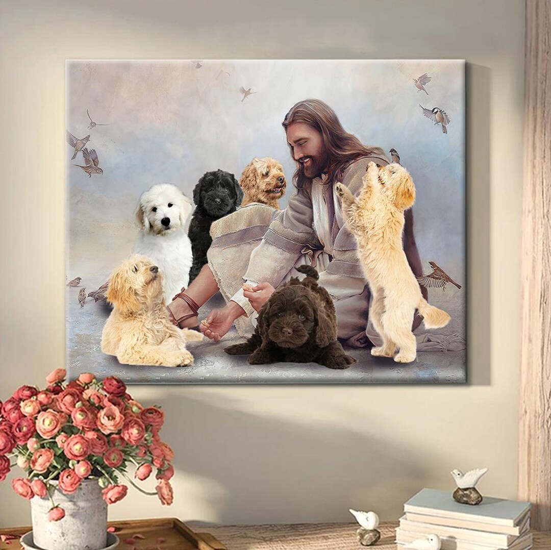 God Surrounded by Goldendoodle Wall Art, Angels Jesus Poster, God With ...