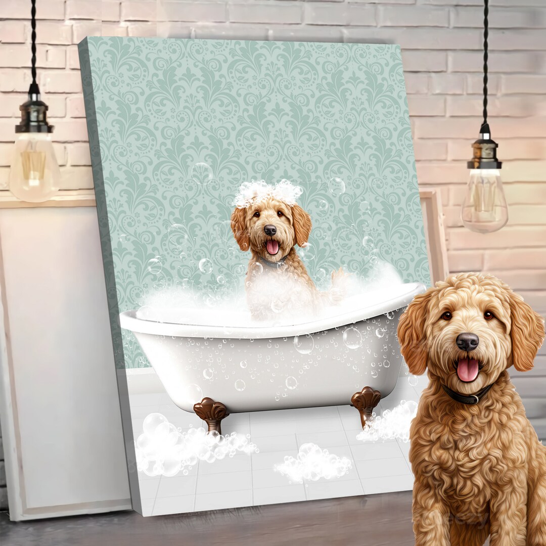 Personalized Cat Dog in Bathtub, Custom Pet Portrait From Photo, Custom ...