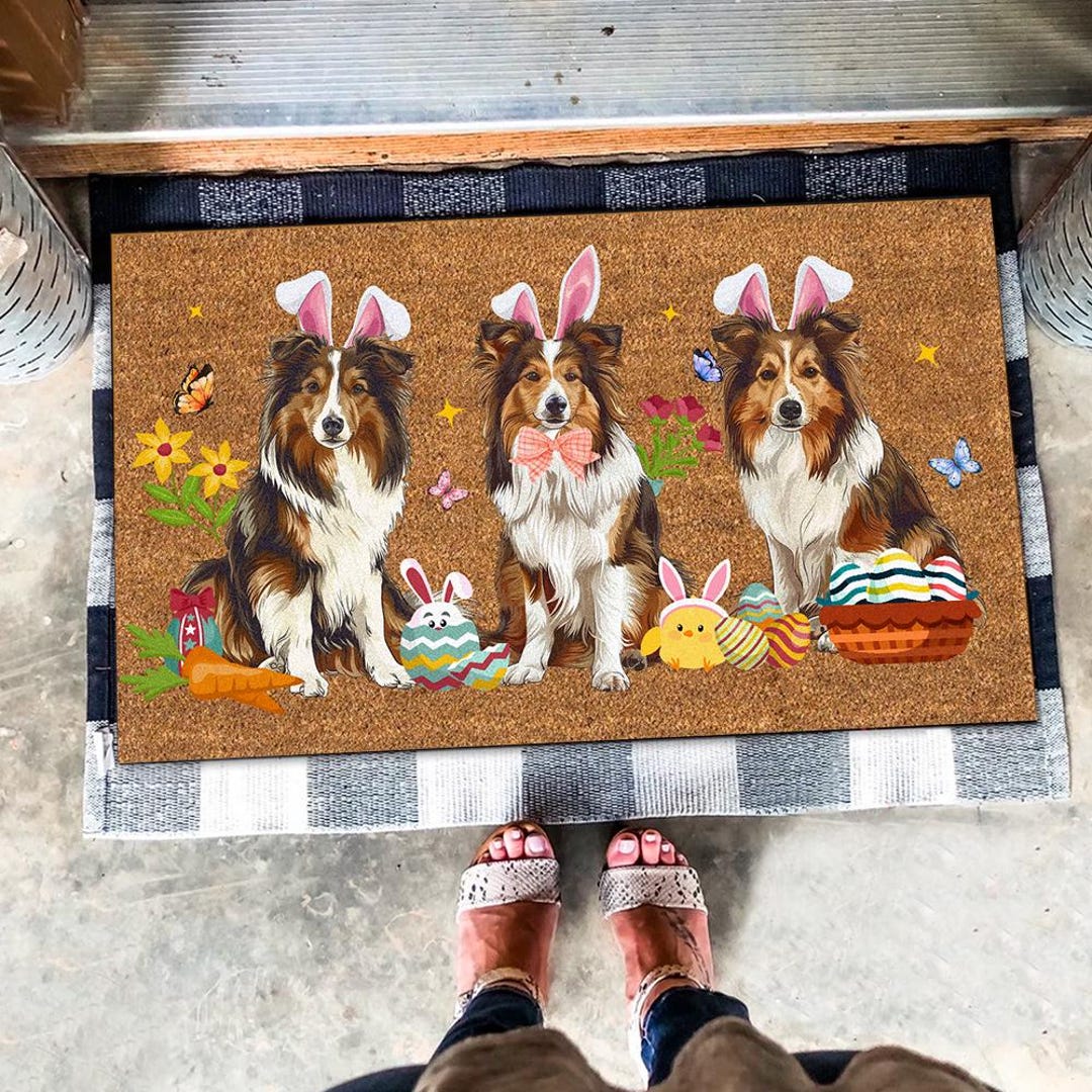 Easter Shetland Sheepdog Mat, Shetland Sheepdog Easter Doormat, Dog ...