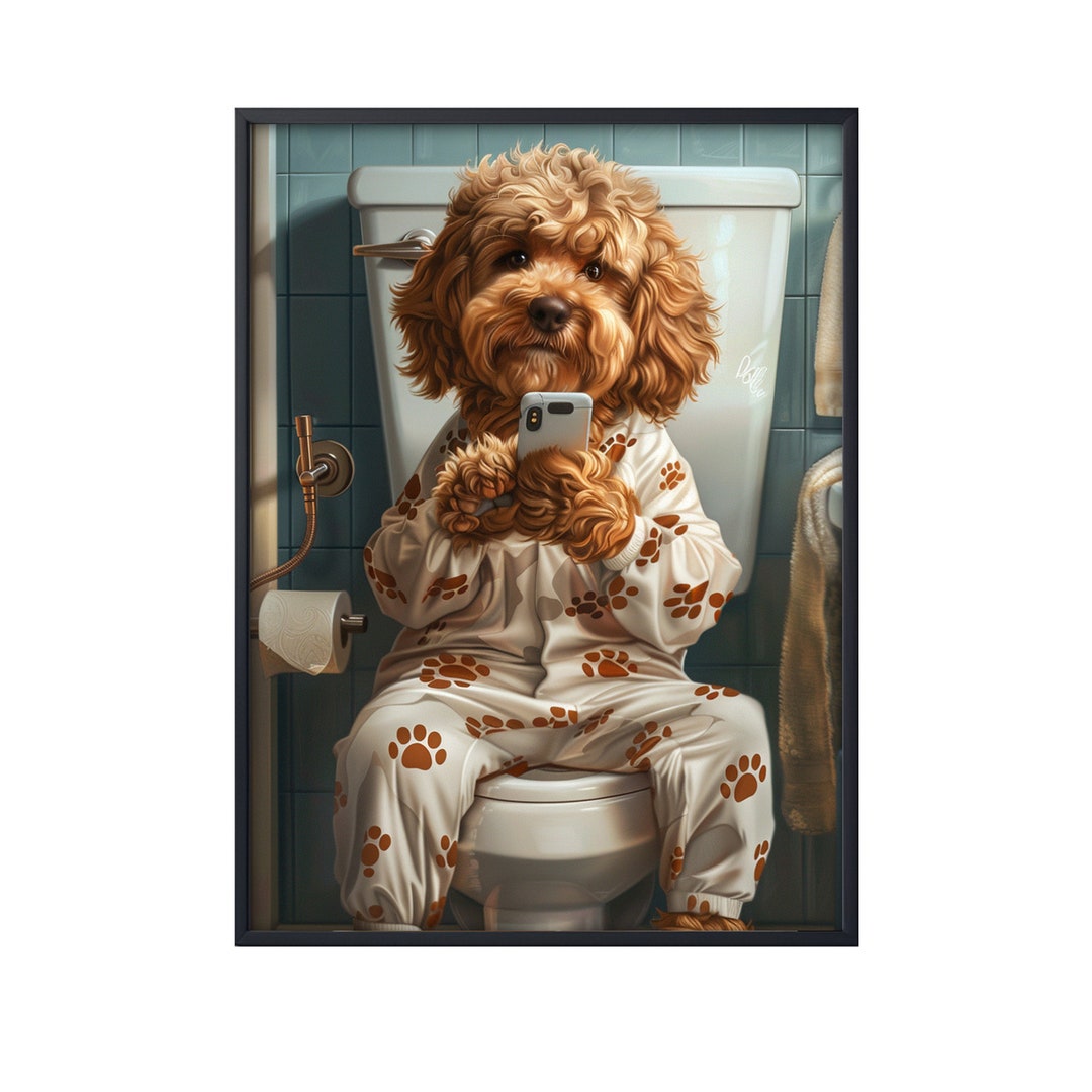 Cavapoo Sitting on Toilet on Mobile Phone, Funny Dog Picture Animal ...