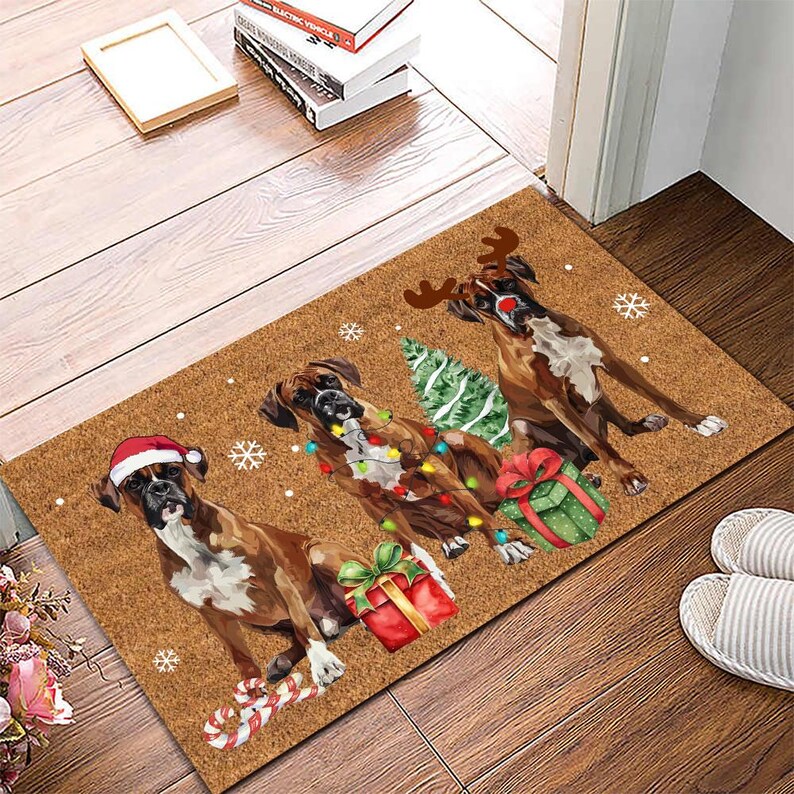 Christmas Boxer Mat, Cute Boxer Doormat Christmas, Boxer Doormat, Boxer ...