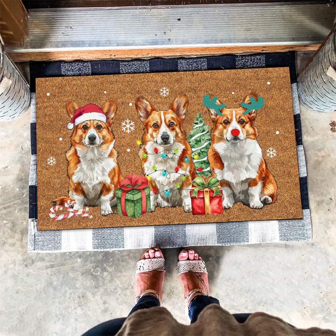 Christmas Pembroke Welsh Corgi Mat, Corgi Doormat Christmas, Corgi Xmas ...