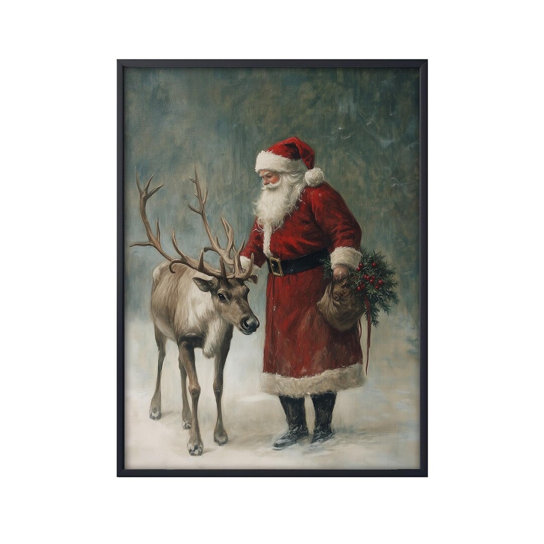 Santa's Reindeer Companionship Canvas Poster, Santa Canvas Wall Art ...