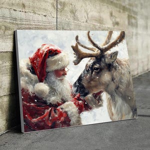 Santa's Reindeer Companionship Poster Canvas, Santa Canvas Wall Art ...