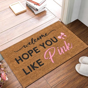 Hope You Like Pink Mat, Welcome Pink Bow Doormat, Watercolor Pinky Bow ...