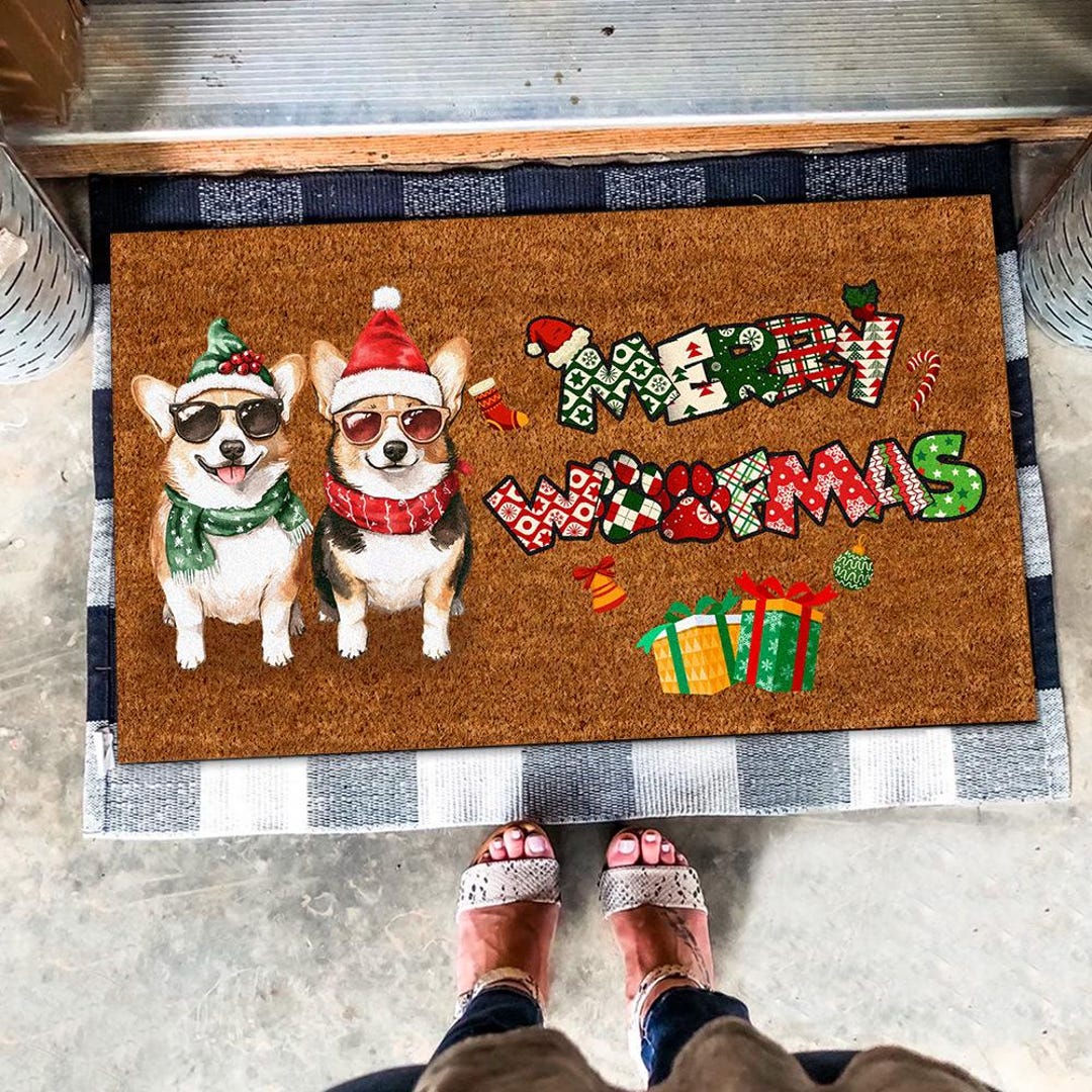 Merry Woofmas Pembroke Welsh Corgi Mat, Corgi Doormat Christmas, Corgi ...