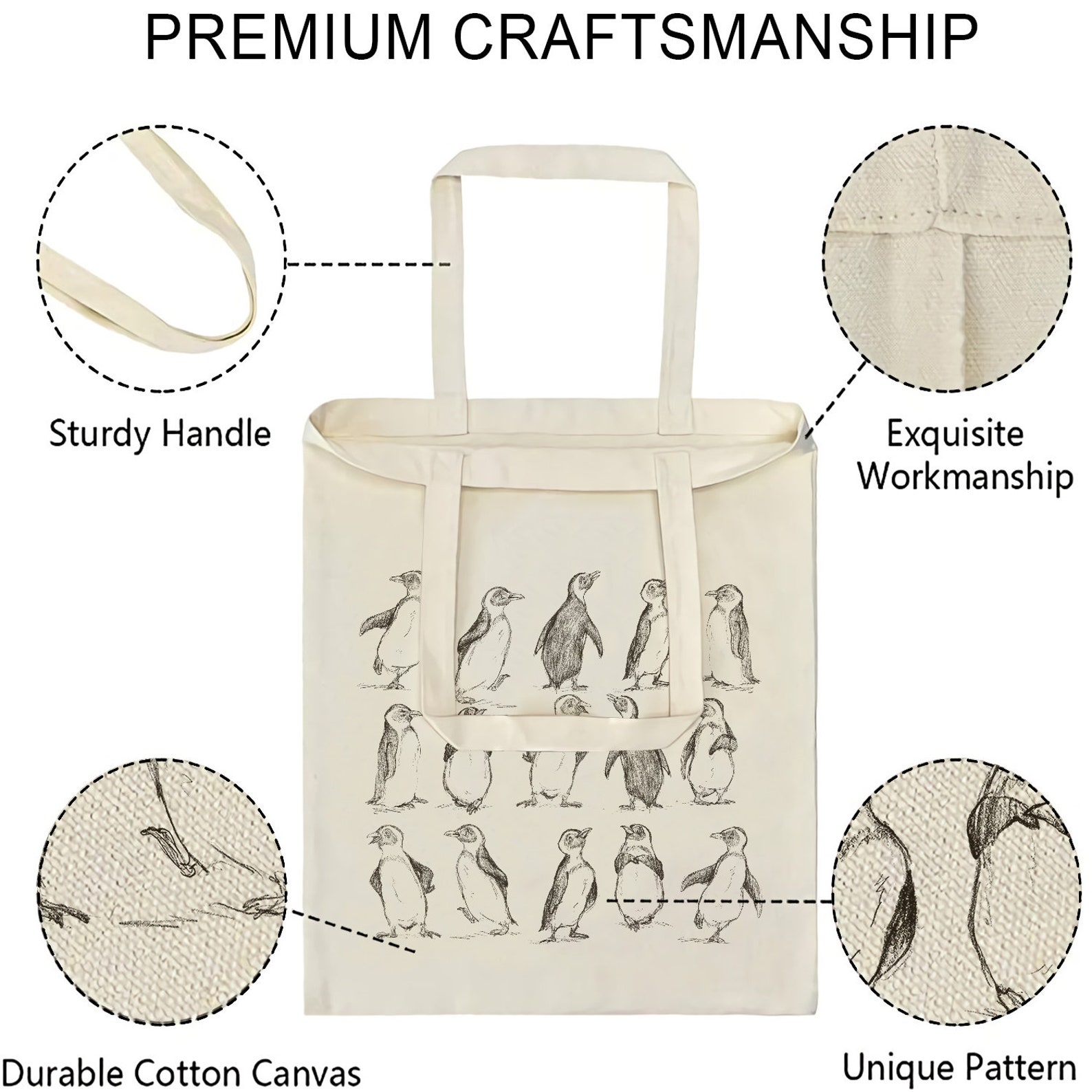 Penguin Cotton Tote Bag, Penguin Bag, Penguin Tote, Hand Drawn Penguin ...