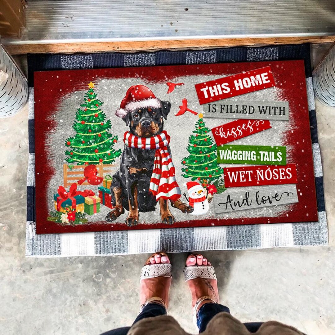 Christmas Rottweiler Mat, Cute Rottweiler Doormat Christmas, Rottweiler ...