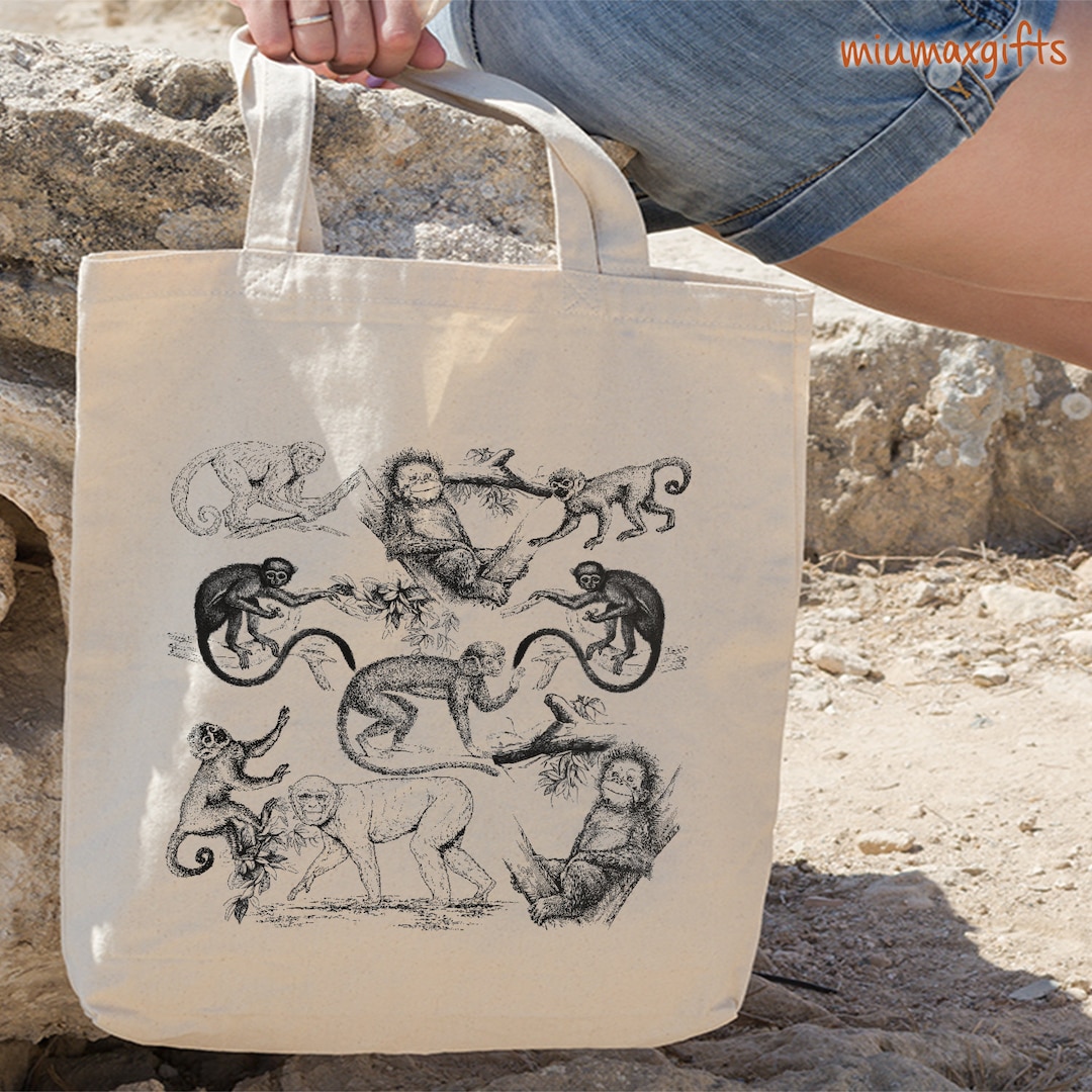 Monkey Tote Bag, Monkey Tote, Monkey Bag, Cottagecore Tote Bag, Animal ...