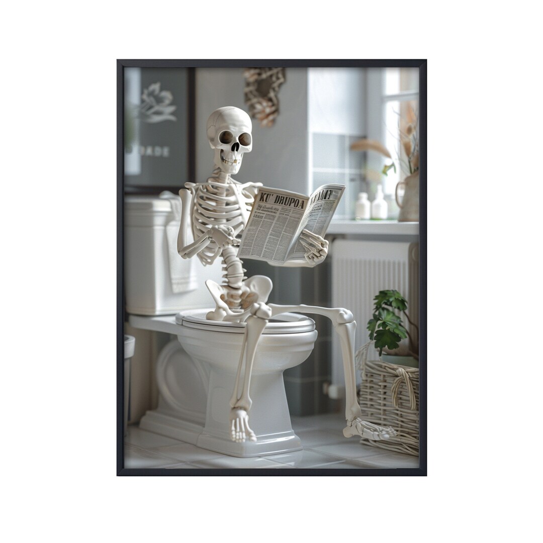 Funny Skeleton Toilet, Skeleton Sitting on Toilet Reading Newspaper ...