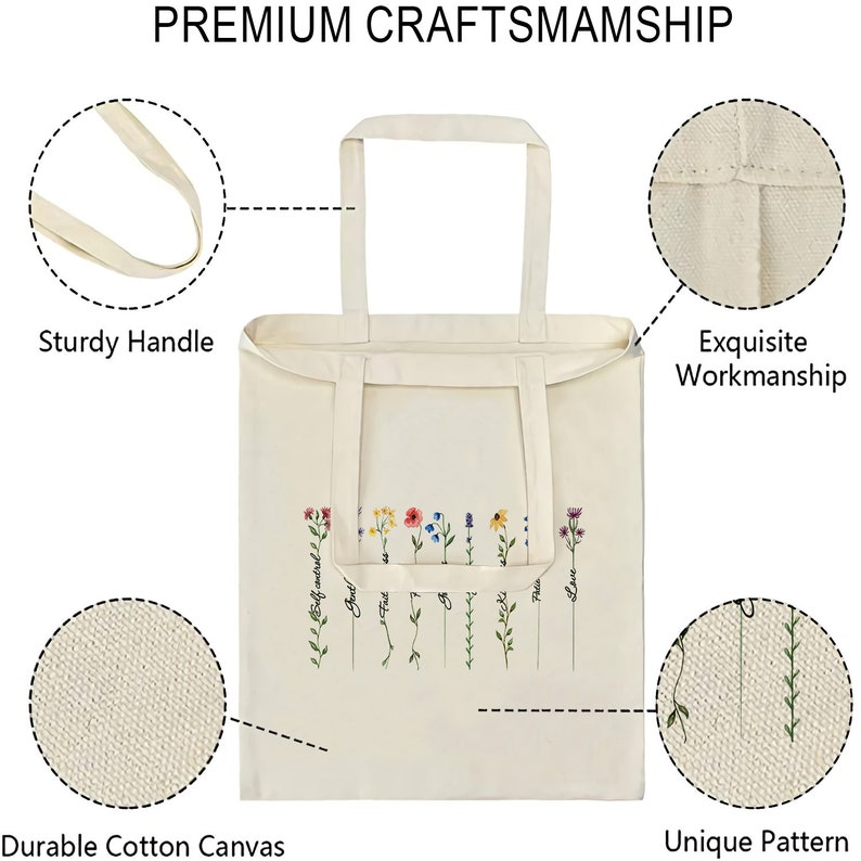 Fruit of the Spirit Christian Tote Bag, Wildflower Tote Bag, Bible ...