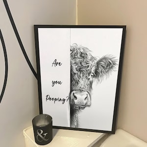 Funny Cow Are You Pooping Poster, Highland Cow Poster Wall Art, Farm ...