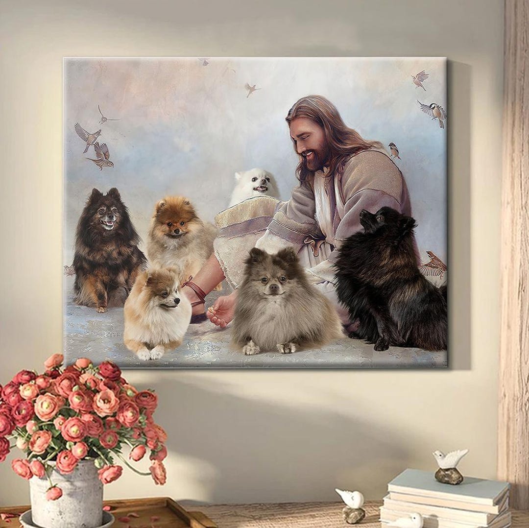 God Surrounded by Pomeranian Wall Art, Angels Jesus Poster, God With ...