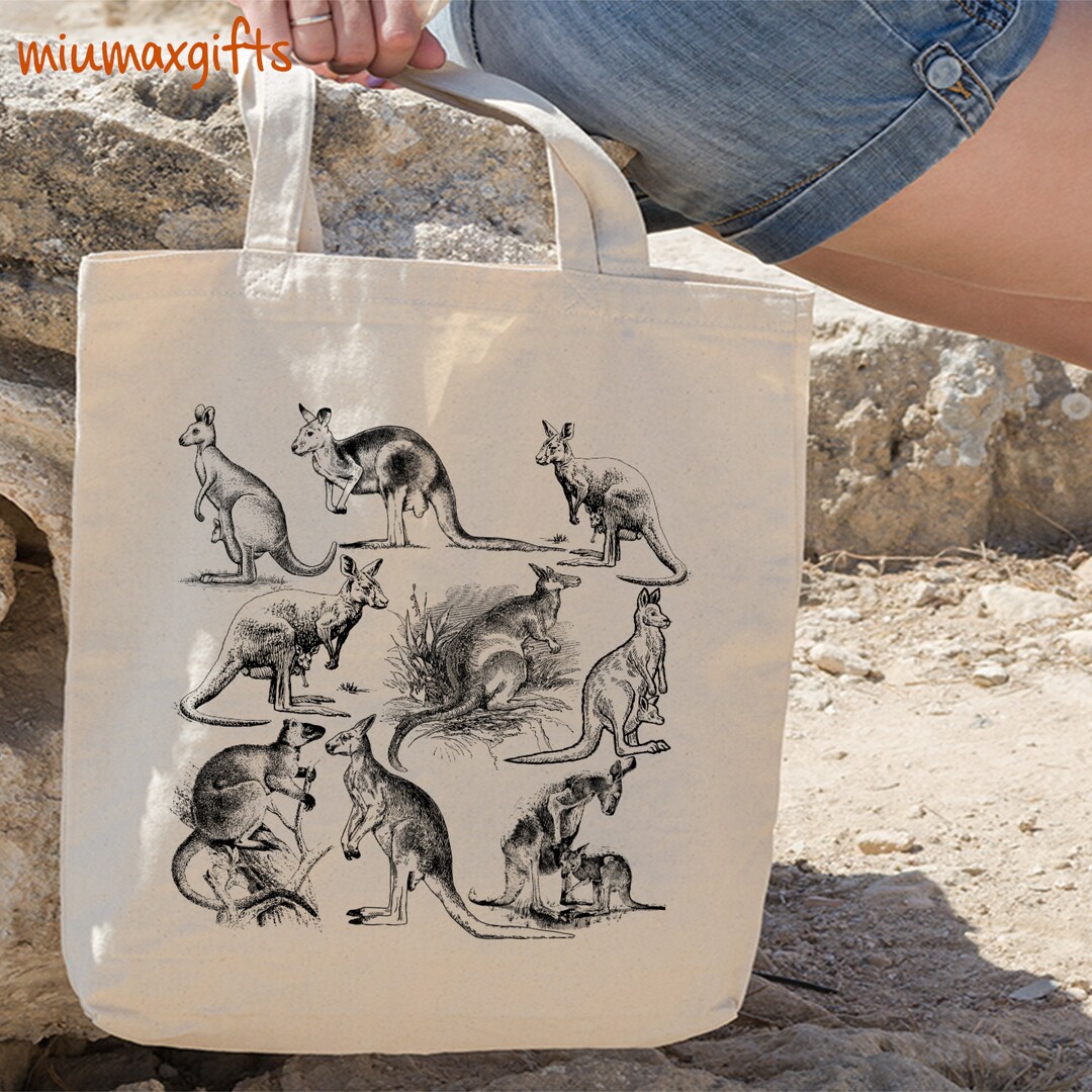 Kangaroo Canvas Tote Bag, Kangaroo Totes, Hand-drawn Kangaroo Bag ...