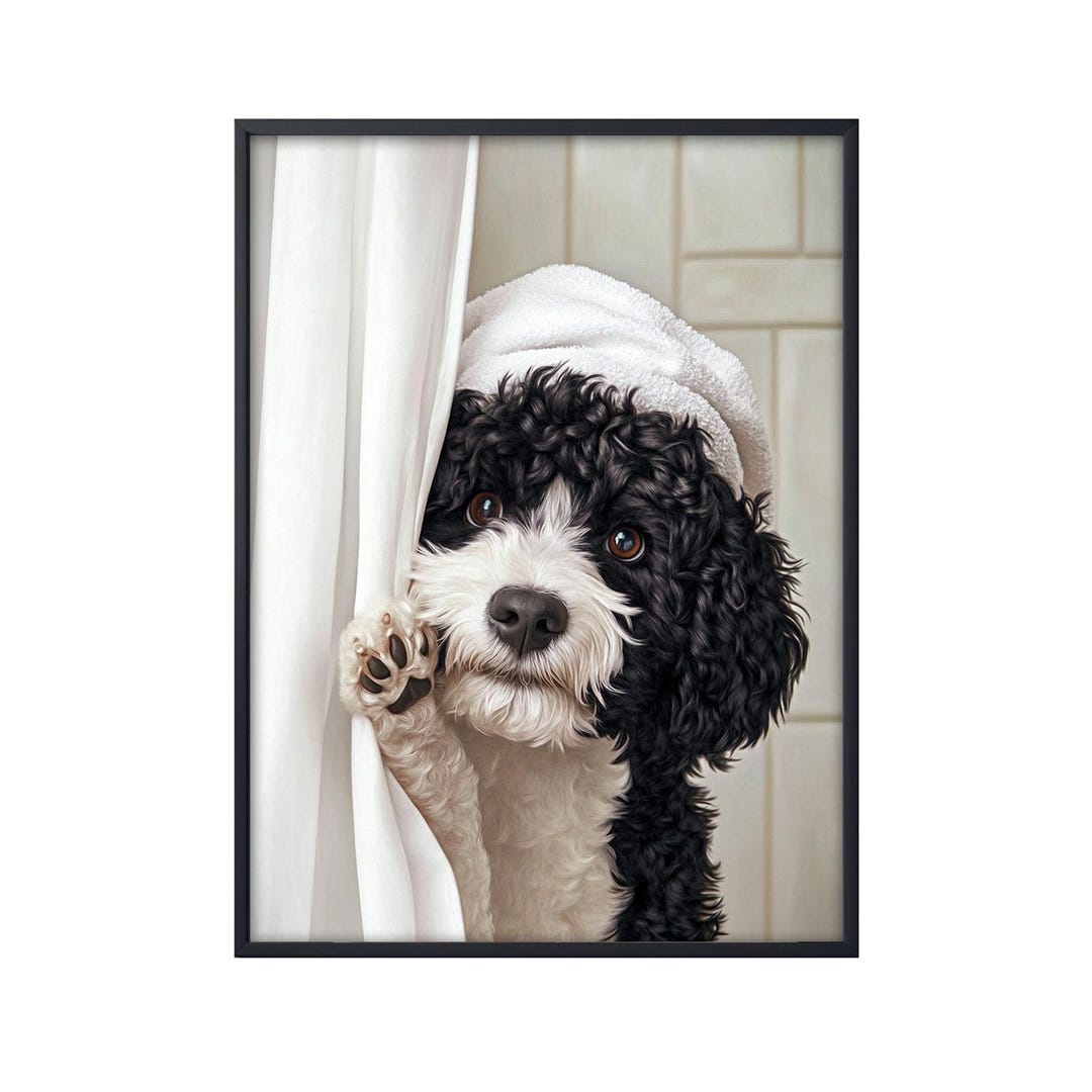 Portuguese Water Dog Poster Canvas Print, Cute Shower Dog Poster ...