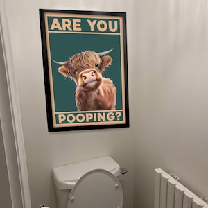 Funny Cow Are You Pooping Poster, Highland Cow Poster Wall Art, Farm ...