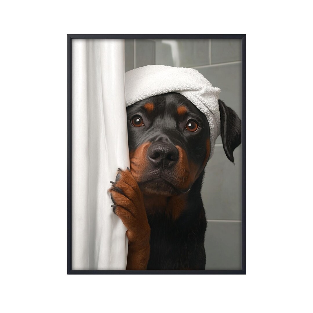 Rottweiler in Bath Shower Dog Bathroom Decor,funny Dog Picture Animal ...