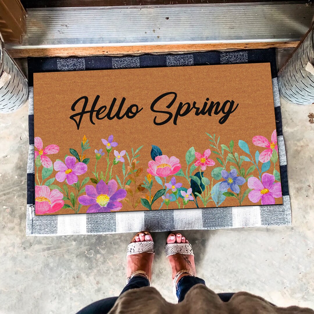 Hello Spring Doormat, Flowers Doormat, Wildflower Family Gift Doormat ...
