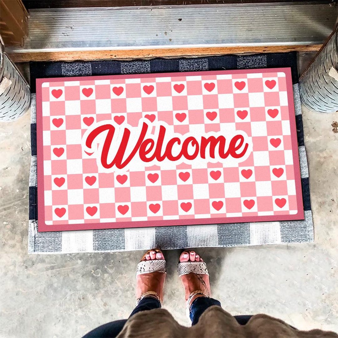 Welcome Heart Doormat, Love Welcome Doormat, Valentines Welcome Mat ...