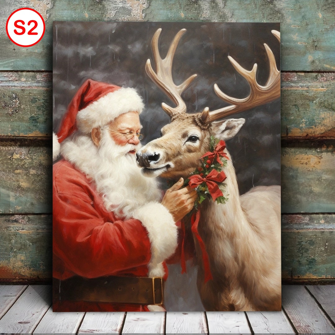 Santa's Reindeer Companionship Canvas Poster, Santa Canvas Wall Art ...