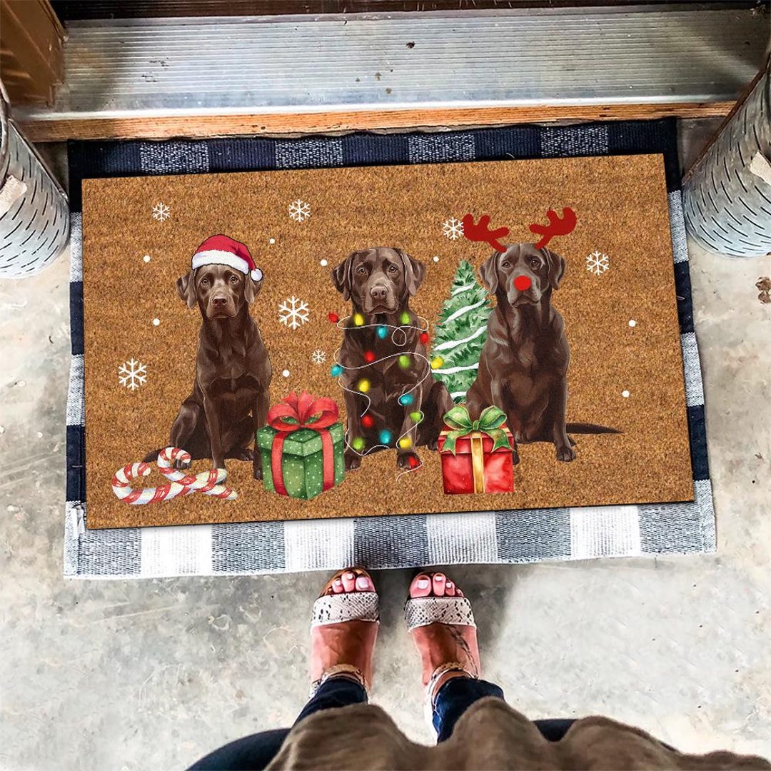 Christmas Chocolate Labrador Retriever Mat, Cute Labrador Doormat ...