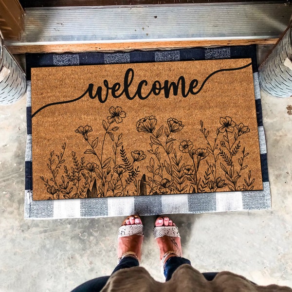 Welcome Mat With Flowers - Etsy