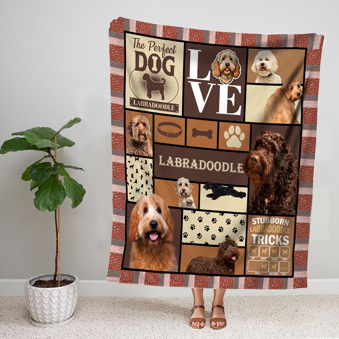 Labradoodle Blanket, Labradoodle Dog Sherpa Blanket, Dog Fleece Blanket ...