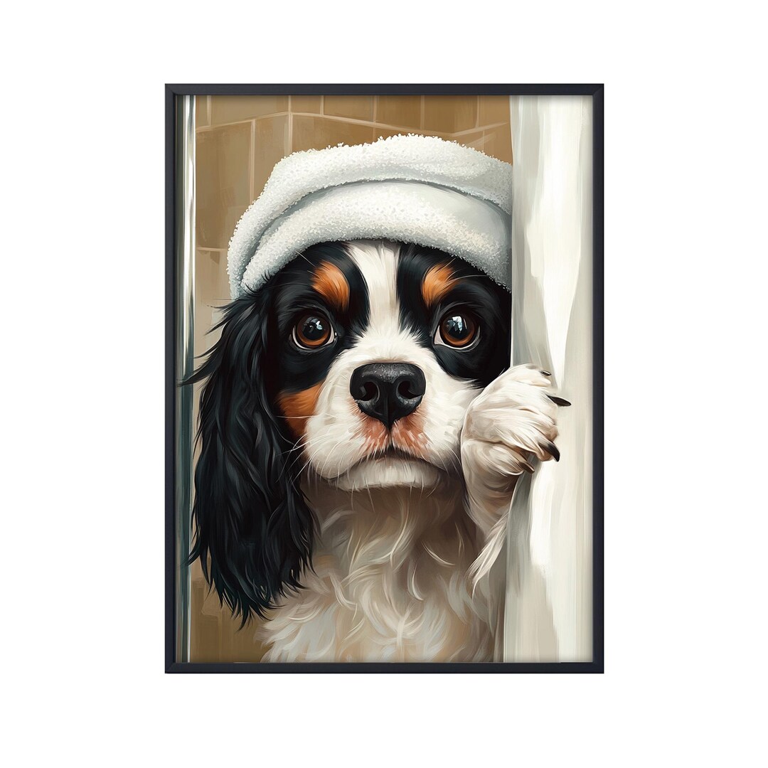 Cavalier King Charles Spaniel in Bath Poster, Cute Dog Picture Bathroom ...