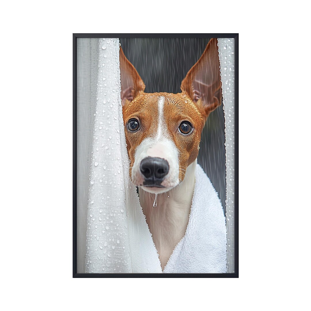 Basenji Dog in Bathtub, Shower Dog Bathroom Decor, Basenji Dog in Bath ...