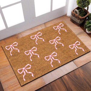 Bow Print Doormat, Pink Bow Doormat, Watercolor Pinky Bow Welcome Doormat, Pink Bows, Bow Lover ...
