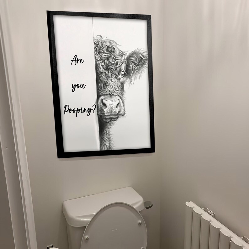 Funny Cow Are You Pooping Poster, Highland Cow Poster Wall Art, Farm ...
