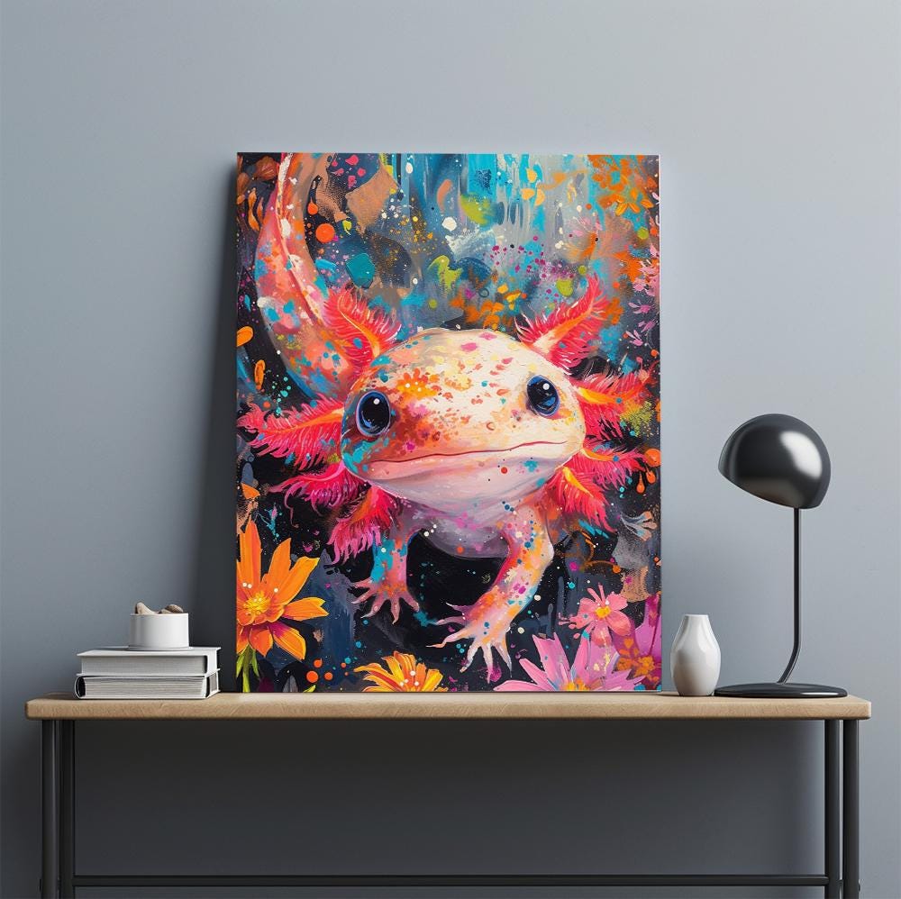 Colorful Axolotl Poster, Axolotl Canvas, Axolotl Wall Art, Axolotl ...