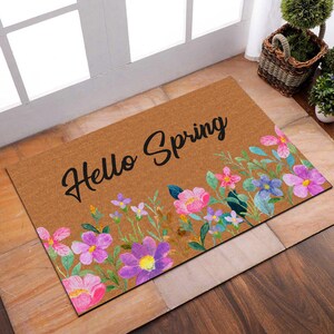 Hello Spring Doormat, Flowers Doormat, Wildflower Family Gift Doormat ...