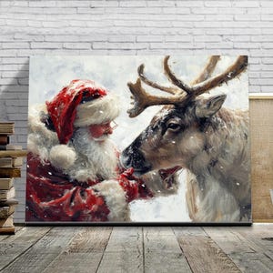 Santa's Reindeer Companionship Poster Canvas, Santa Canvas Wall Art ...