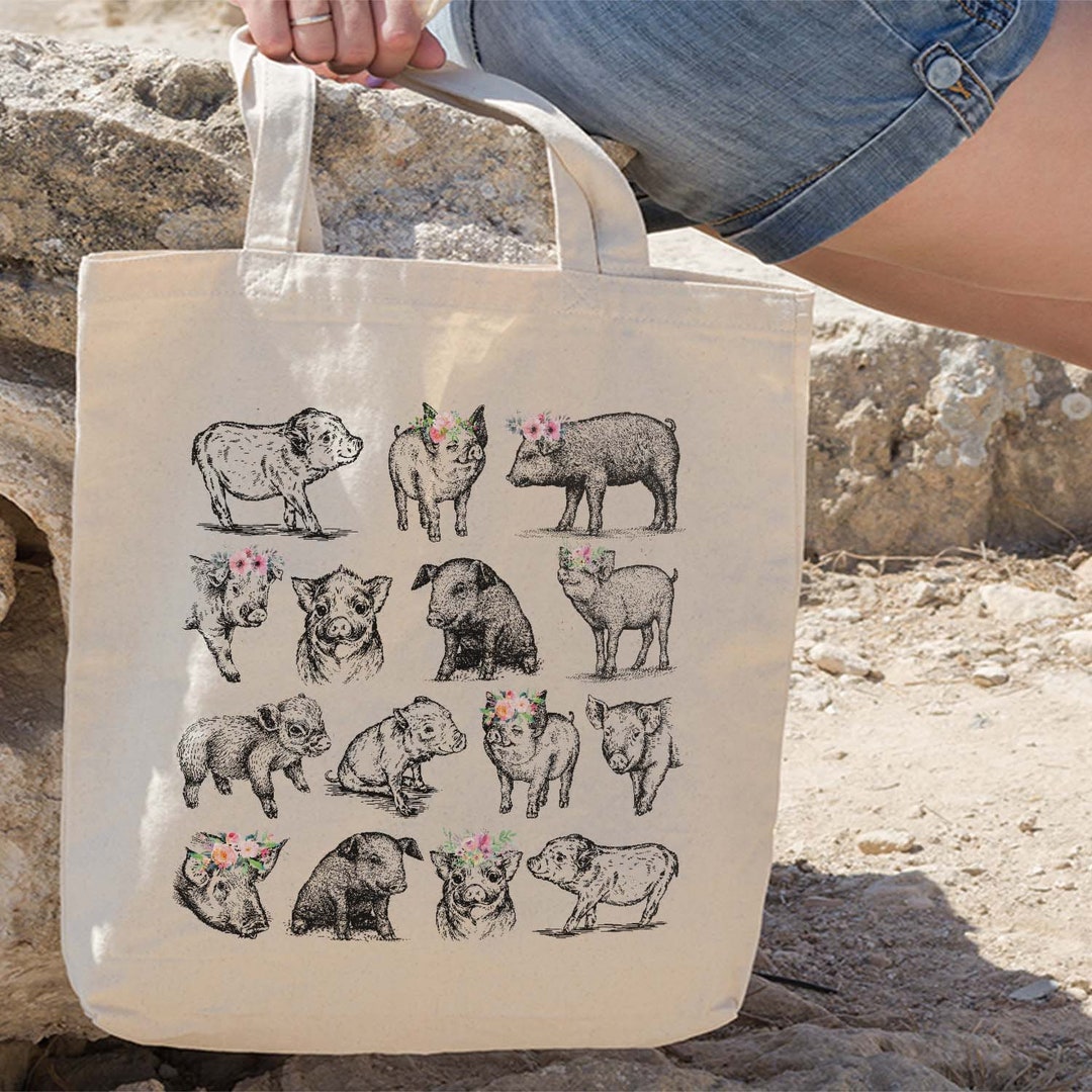 Pig Tote Bag, Pig Bag, Cute Pig Tote Bag, Gift for Pig Lovers, Basic ...