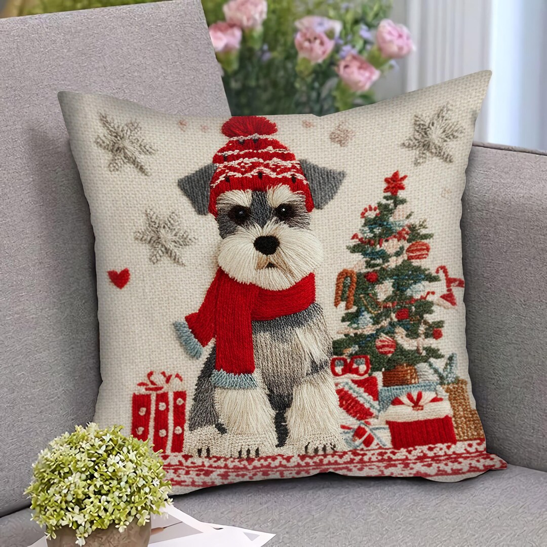 Christmas Schnauzer Non-embroidered Throw Pillow, Cute Festive ...