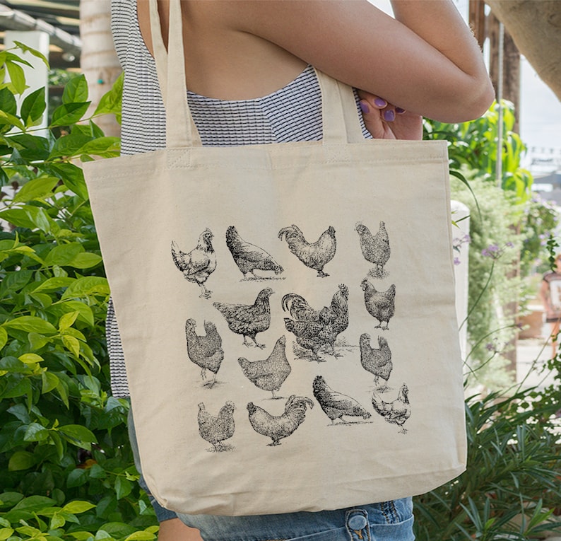 Chicken Cotton Tote Bag, Farm Tote Bag, Chicken Bag, Farm Tote , Hand ...