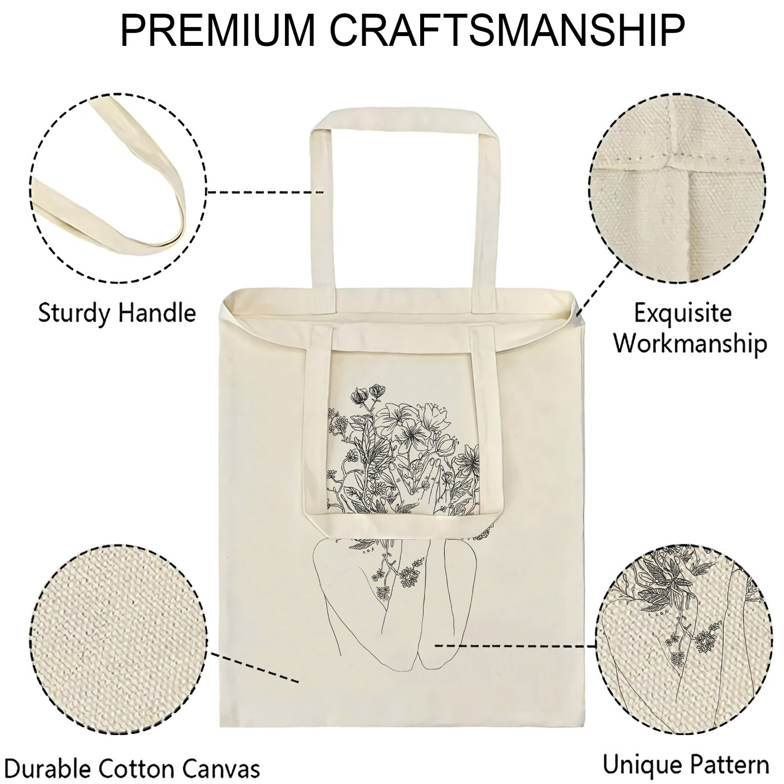 Woman Portrait Flower Line Art Tote, Girl Line Abstract Art Bag, Line ...